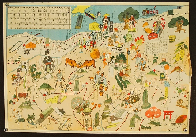 ANTIQUE JAPANESE TRAIN STATION CARTOON TOURIST MAP EARLY 1900'S ...