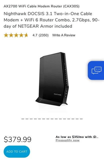 NIGHTHAWK TWO-IN-ONE CABLE Modem + WiFi 6 Router Combo $220.00 - PicClick