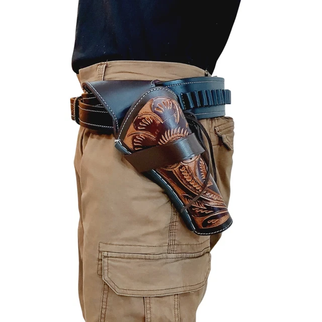 WESTERN GUN HOLSTER Leather Hand Tooled Revolver Cowboy Old West Cross ...