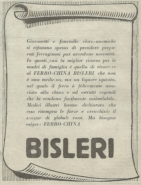 W7273 FERRO-CHINA BISLERI - Publicidad De 1932 - Antiguo Advertising ...