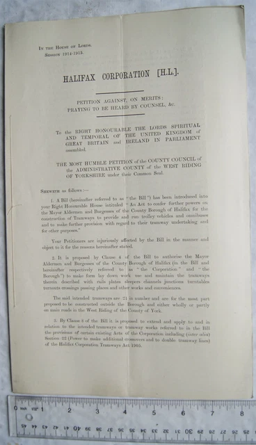 1915 HALIFAX CORPORATION petition West Riding County Council against ...