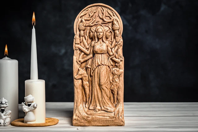 WOODEN HECATE STATUE Greek Goddess Pagan Home Altar Kit Hecate ...