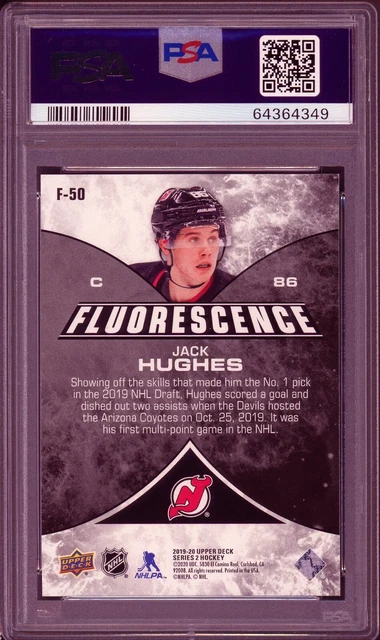 2019 UPPER DECK Fluorescence ROOKIE GREEN /15 #F-50 Jack Hughes PSA 8 ...
