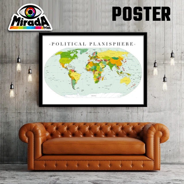 POSTER CARTINA GEOGRAFICA mappa mondo planisfero world con cornice ...