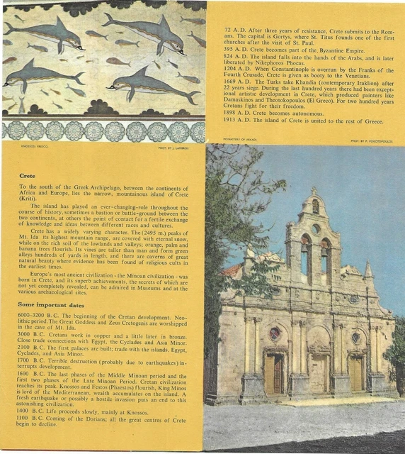 VINTAGE CRETE GREECE Travel Brochure Map Tourist Information 1962 £12. ...