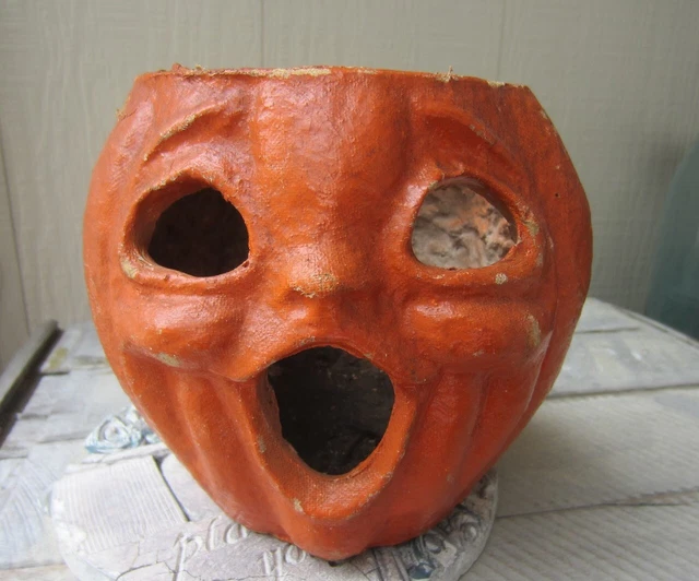VINTAGE PAPER MACHE Pulp Halloween Jack O'Lantern Pumpkin Candy ...
