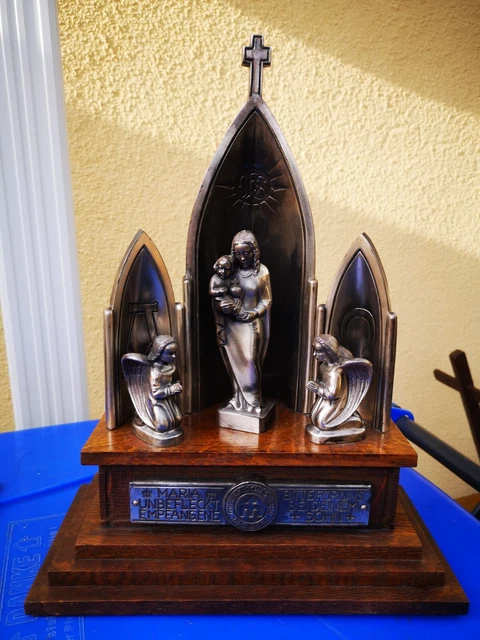 HAUSALTAR MIT SPIELUHR Flügelaltar Maria Engel Holz Zinn 50er Jahre top ...