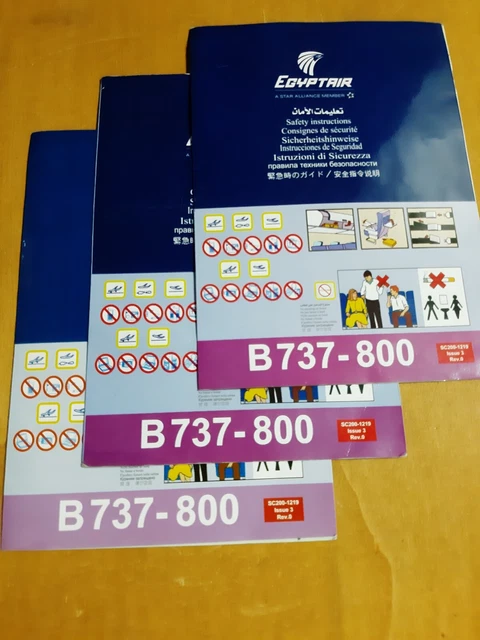 EGYPTAIR SAFETY CARD Boeing B737-800 (3 safety) EUR 18,50 - PicClick IT