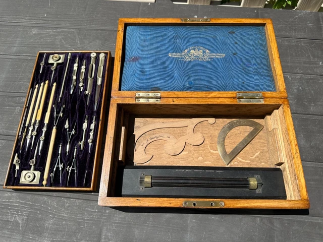 VICTORIAN STANLEY OAK Box Set Of Technical Drawing Instruments ...