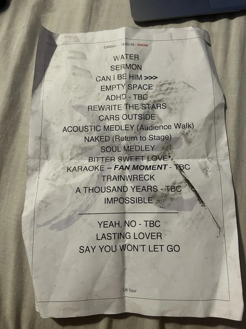 JAMES ARTHUR SETLIST - Cardiff 16/02/2026 £11.86 - PicClick UK
