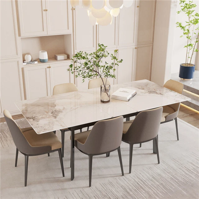 SINTERED STONE MARBLE Dining Table 51-63inch Extendable Long Large ...