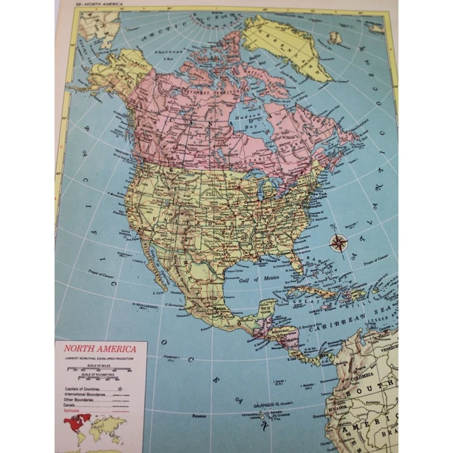 NORTH AMERICA PACIFIC Ocean Map Vintage World Atlas Globemaster 90712 ...