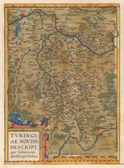 THURINGE, ALLEMAGNE ORIGINAL Gravure sur Cuivre Carte Géographique ...