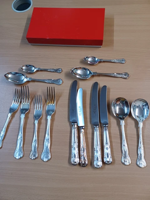 SHEFFIELD SILVER PLATED Kings Pattern Cutlery (14 pieces) 2 place ...