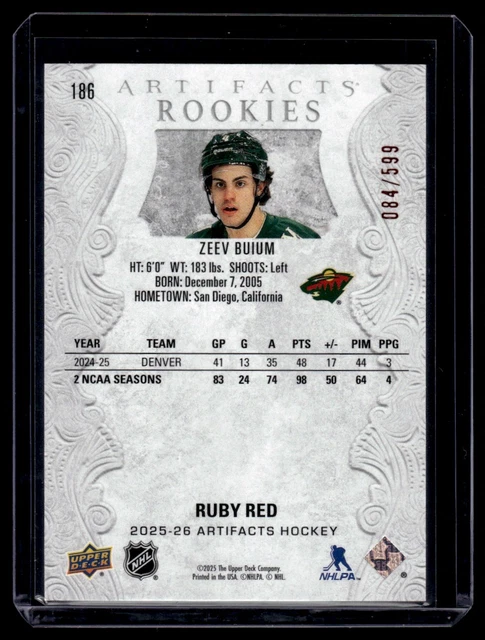 2025-26 UPPER DECK Artifacts Ruby Red Zeev Buium Rookie 084/599 #186 ...