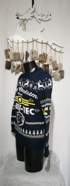 UNISEX NUMSKULL VAULT Tec Fallout 4 Christmas Jumper Blue Size Medium ...