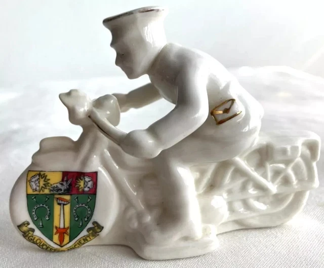 ANTIQUE WW1 CRESTED china "Dispatch Rider" Gloucester Ancient" crest £ ...