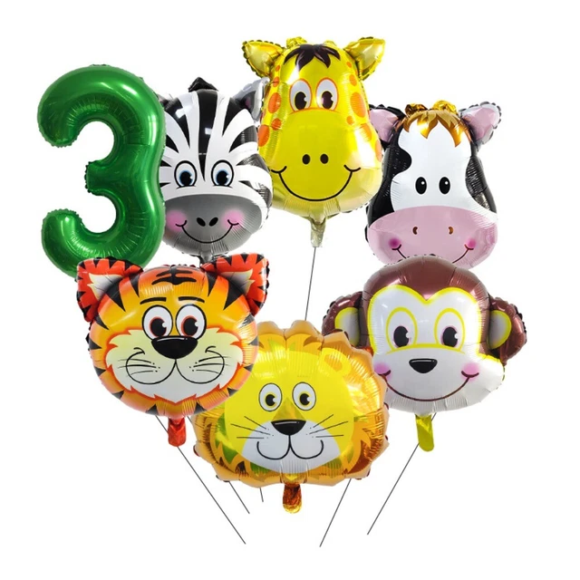LION JUNGLE SAFARI Animal Balloons Zebra Animal Theme Number 3 Balloon ...
