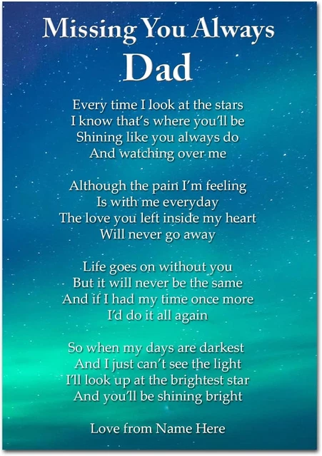 MISSING YOU ALWAYS Dad Memory Poem Keepsake Lost Loved One Poem Grief ...