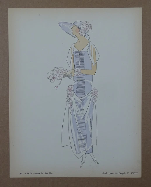 GAZETTE BON TON Lithographie pochoir orig Art Deco 1921 Croquis mode ...