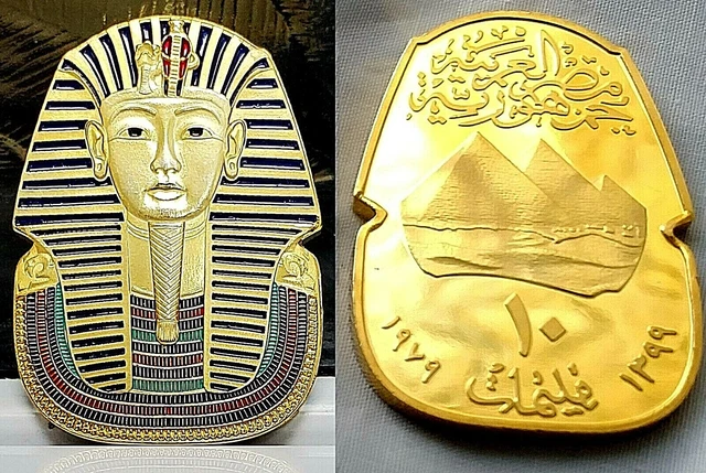 EGYPTIAN PHARAOH GOLD Mask Coin Ming Hieroglyphics King Tutankhamun ...