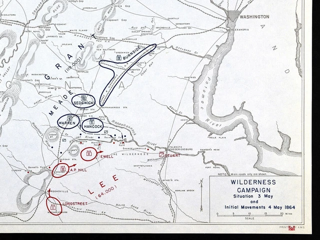 WEST POINT CIVIL War Map Battle of Wilderness Campaign Virginia May 4 ...