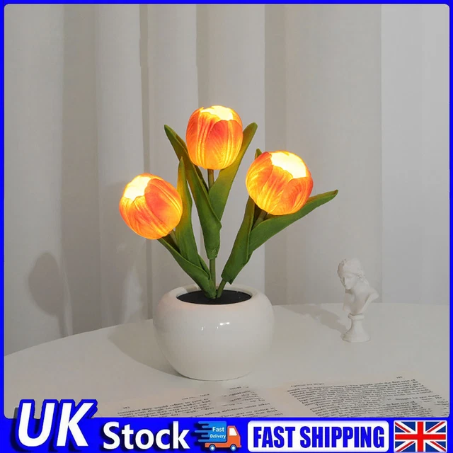 LED SIMULATION TULIP Night Light 3 Heads Tulip Flower Potted Table Lamp Ornament £14.39 ...