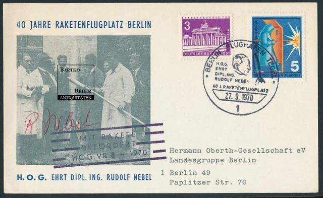 AK 1970 BERLIN Rudolf Nebel Raketenkonstrukteur Original Autogramm ...
