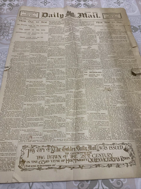 ANTIQUE NEWSPAPER DAILY Mail Monday December 31st 1900 Dawn Of The 20th ...