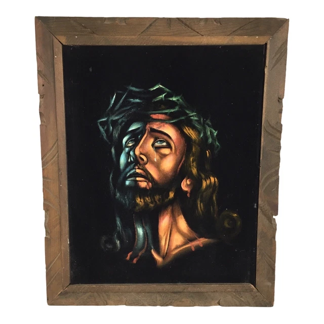 VINTAGE BLACK VELVET Jesus Christ Painting 70’s 80’s 20x24 in God ...