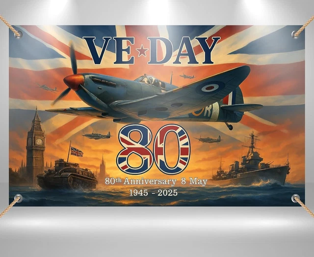 VE DAY 80TH Anniversary Large Banner 2025 80 Years VE Day Backdrop £14. ...