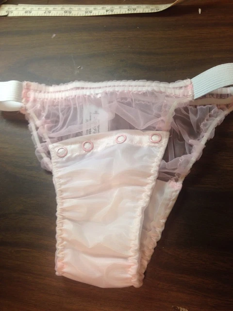 CUSTOM PINK SHEER Nylon SANITARY PANTY VINYL LINED Snap Open Teenage £ ...