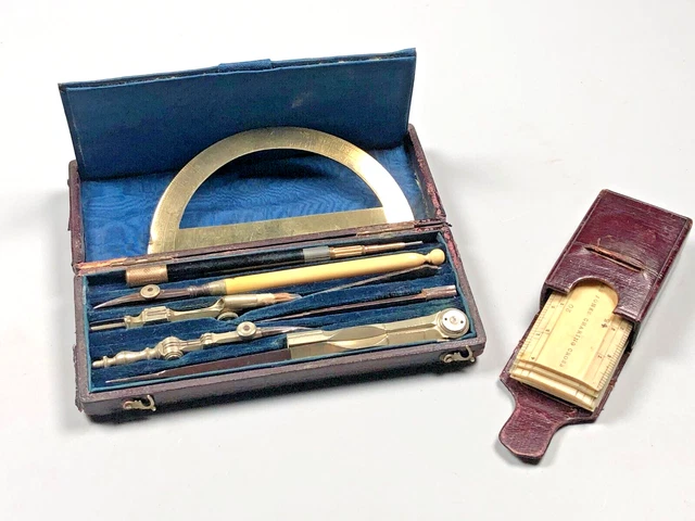 RARE FINE DRAWING Instrument Tool Set Mini Rule Thomas Jones Compass ...