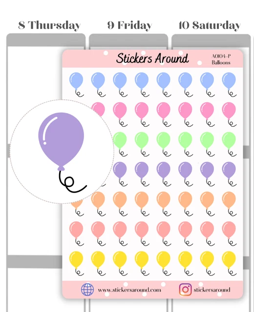 PASTEL BIRTHDAY BALLOON Icon Stickers for Planner, Calendar and Journal ...