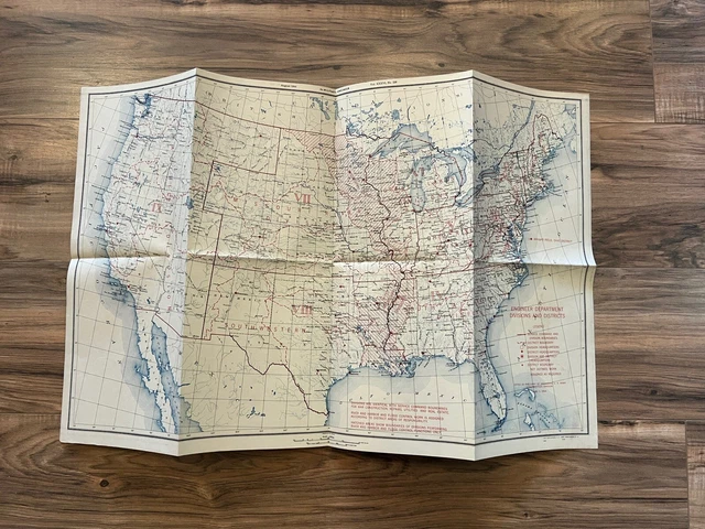 RARE WW2 UNITED States Map US Army Engineer Department Divisons ...