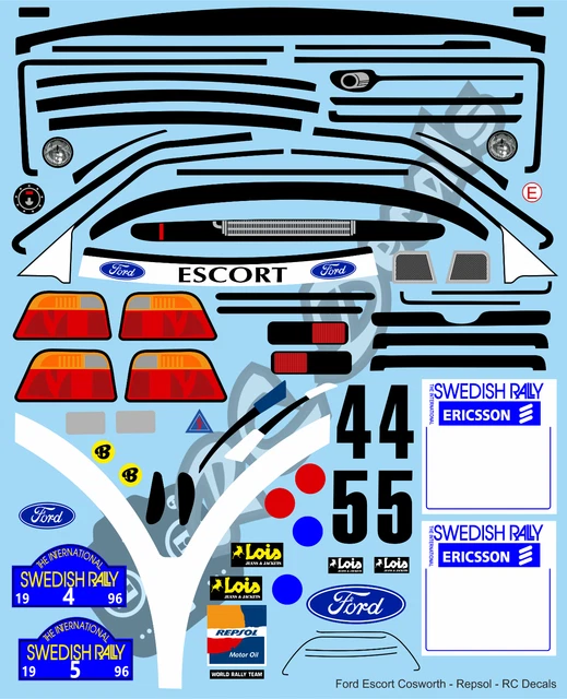1/10 DECAL RALLY Set Ford Escort Cosworth - Repsol Tamiya TA01 TA02 ...
