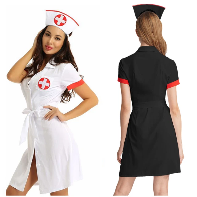 UK WOMEN'S SEXY Nurse Uniform with Belt and Hat 3Pcs Cosplay Costume ...