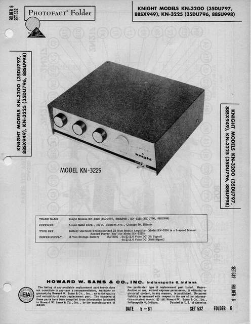 1961 KNIGHT KN-3200 Amplifier Service Manual Photofact Schematic Kn ...