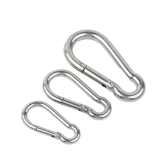 STAINLESS STEEL CARABINER Clip Snap Spring Loaded Climbing Karabiner D ...