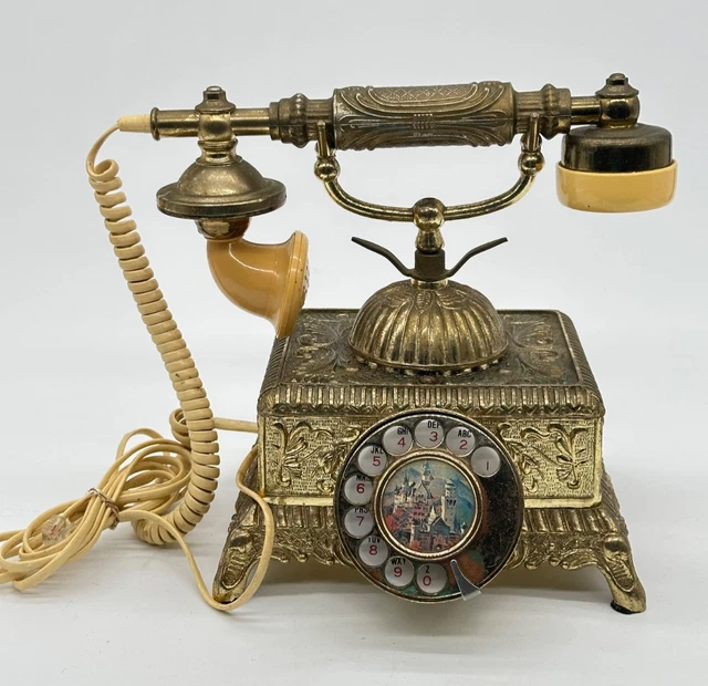 VINTAGE BRASS VICTORIAN Style Rotary Dial Phone made in taiwan Working ...