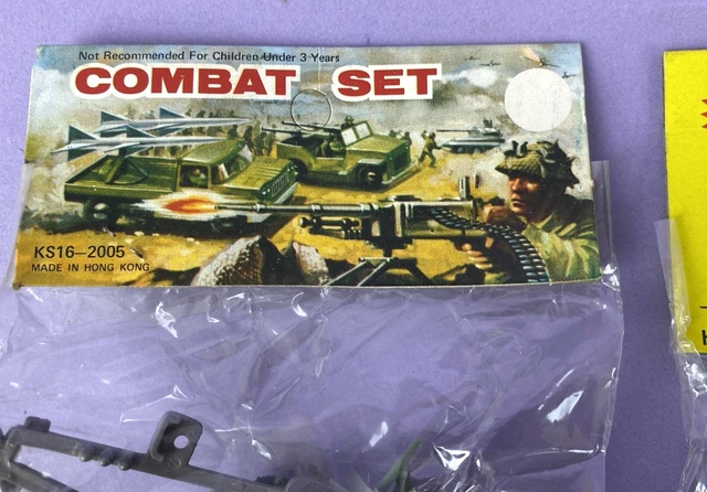 2 VINTAGE HONG Kong c1960s 70s Packets of Toy Soldiers M/C Gun Combat ...