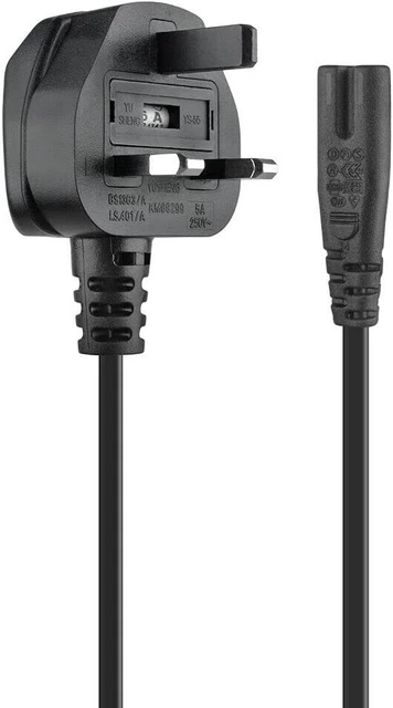 FIGURE 8 POWER Lead Cable Plug Cord Mains C7 iec UK 2 Pin for Tape TV ...