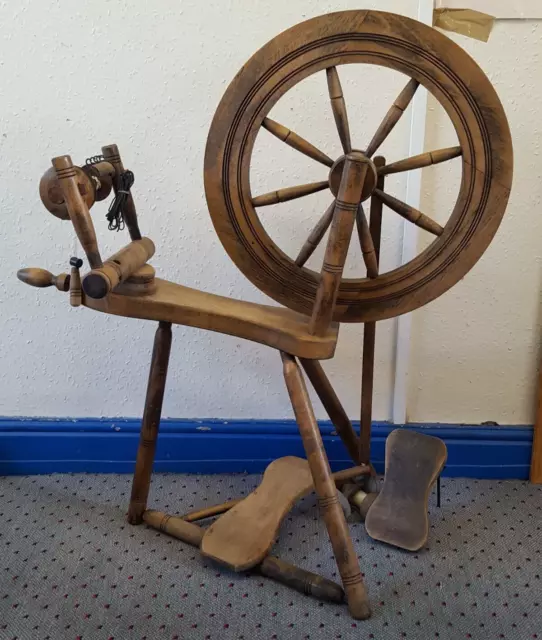VINTAGE HALDANE LEWIS Wooden Spinning Wheel Single Loop & Double Drive ...