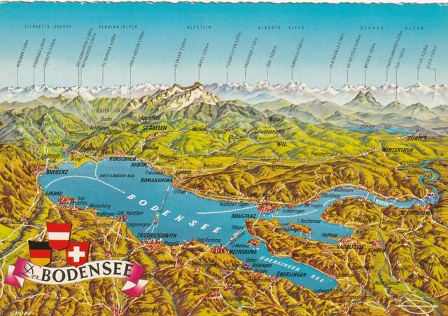 AK MAP, LANDKARTE, Panoramakarte **BODENSEE-PANORAMA** 3 EUR 1,00 ...