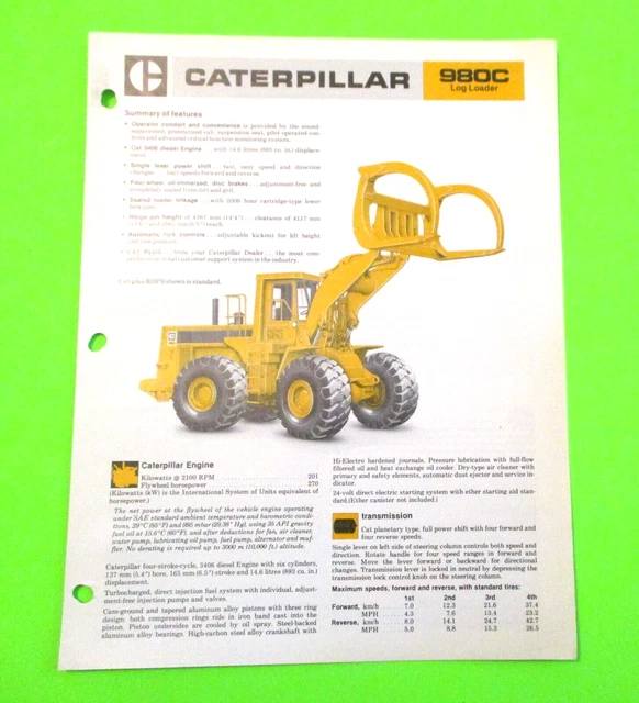VINTAGE CATERPILLAR 980C Log Loader Specs Equipment Sales Brochure ~ We ...