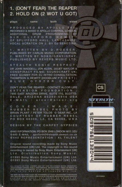 APOLLO 440 DON'T Fear the Reaper cassette UK Stealth Sonic Recordings ...