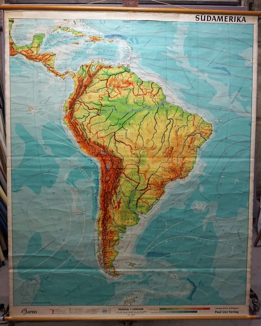 SOUTH AMERICA MURAL Rollable Map Vintage Wall Chart Poster Print £162. ...