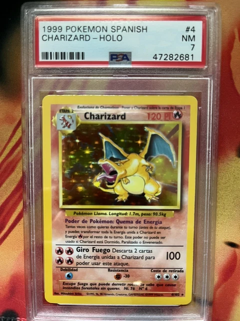 PSA 7 1999 SPANISH Pokemon Base Set Charizard Holo Unlimited 4/102 NM ...