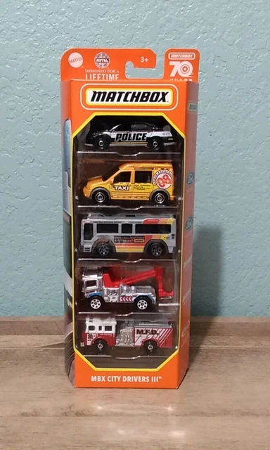 2023 MATCHBOX 5-PACK MBX CITY DRIVERS III Fire Engine, Police,Tow Truck ...