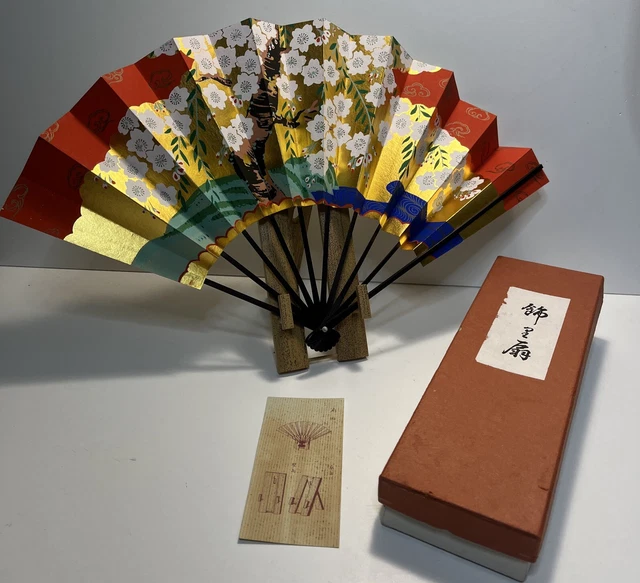 KYOTO GOLD SENSU Sakura Japanese Folding Fan w/Stand Cherry Blossoms ...